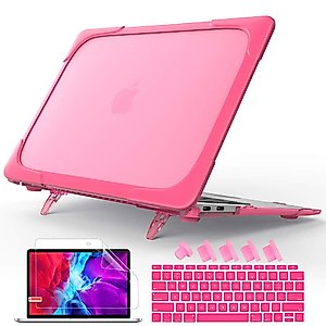 Mektron Laptop Case for MacBook Air 13 2022 2021 2020 2019 2018 Release A2337 M1 A1932 A2179 with Touch ID,[Heavy Duty][Dual Layer] Hard Plastic Bumper Protective Cover Shell with Kickstand (Rose)