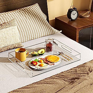 HIIMIEI Acrylic Tray, 16x20 Inches Clear Tray, Acrylic Serving Tray with Handles for Ottoman, Coffee, Appetizer, Breakfast, Bathroom (Clear)