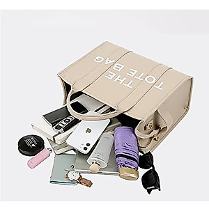 Tote Bags for Women Oversized PU Leather Tote Bag Handle Shoulder Crossbody Bag Purse Luxury Shoulder Bag (Beige)