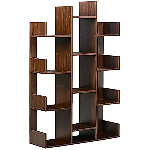 HOMCOM Tree Bookshelf, Modern Freestanding Bookcase with 13 Open Shelves, Display Unit for Living Room, Study or Office, Brown