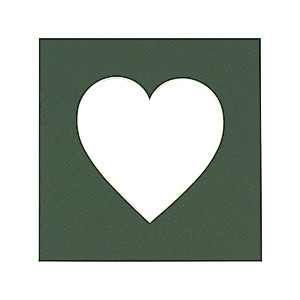 10x10 Mat Bevel Cut for 6x6 Photos - Precut Hunter Green Heart Shaped Photo Mat Board Opening - Acid Free Matte to Protect Your Pictures - Bevel Cut for Family Photos, Pack of 1 Matboard Show Kit With