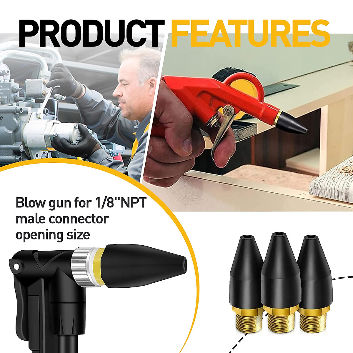 3 Pcs Rubber Air Tool For Air Nozzle Tip, Blow Gun Rubber Tip For Air Tool, Parts Air Nozzle For Air Blow Guns Tool For Air Tool Parts & Accessories Air Blow Guns Tool Black