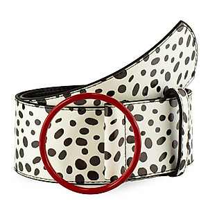 Buckle-Down Men's Disney De Vil Red Cast Spots White Black Vegan Leather Belt, 101 Dalmatians Cruella, Small (30.5-39 INCHES)