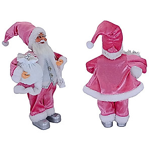 Bluelans 12" Santa Claus Figure, Standing Traditional Christmas Figurine Figure Decor with Christmas Sock and Gifts Bag for Holiday Party Home Decor, Christmas Decorations Pink