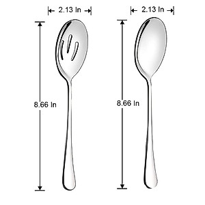 Serving Spoons Set, Oikejias 6 Pack Golden 8.7 Inches Buffet Serving Utensils 3 Mirror Polished Serving Spoons, 3 Slotted Spoons