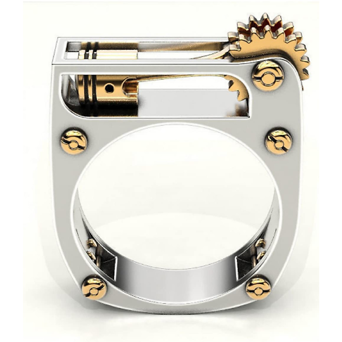 HUKQBUNX 925 Sterling Silver Unique Design Mechanical Gear Steampunk Two-Color Men's and Women's Universal Ring Size 6-10 (Size 10), Clear