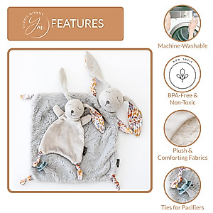 Yuppie Mommy Bonny & Bo Woodlands Bunny Handmade Lovey Security Blanket Gift Set of 2, Baby Boy or Girl — Soft Baby Blankets with Bunny Stuffed Animals with Pacifier Ties Lovies for Newborns or Babies