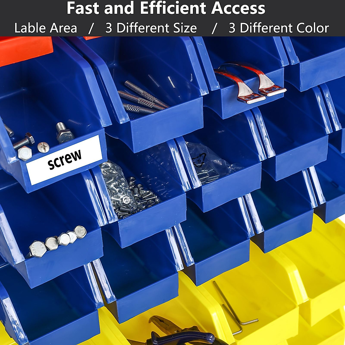 Sybrioka 90 Parts Bin Rack Storage Unit System Steel Shelf, Mobile Organizer Plastic Bins Garage Shelving Tool Shop, 4 Locking Wheels, Floor Mount for Men's Gift