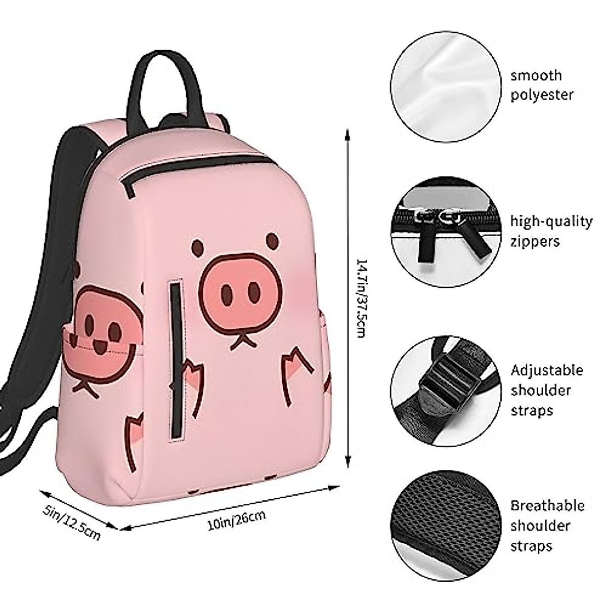 DEHIWI Cute Pig Casual Backpack Bag Lightweight Laptop Bag Travel Laptop Backpack For Women Men