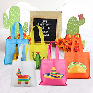 20 Pcs Fiesta Cinco de Mayo Goodie Treat Bags, Fiesta Treat Candy Goodie Gift Nonwoven Bags Reusable for Fiesta Themed Baby Shower Bachelorette Party Favor Mexican Theme Party Decorations, 8 by 8