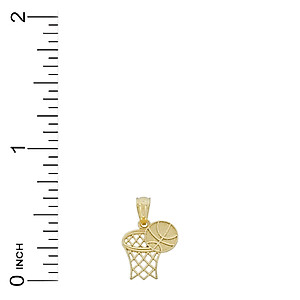 Gold Basketball Hoop Charm Pendant - 10 Karat Gold - Sports Jewelry - Basketball Team Jewelry (Style 1)