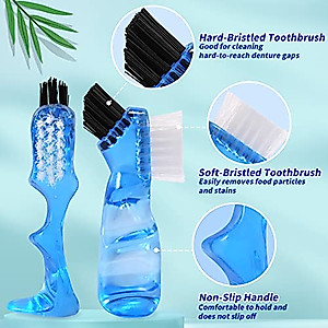 Annhua Denture Cup Bath Box Case with Mirror and Cleaning Brush, Dental Case with Brush Retainer Cleaning Case Mouth Guard Storage Soaking Cup Holder for Travel, Office, Household Use