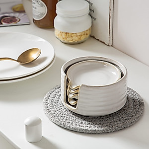 Ceramic Spoon Rest,Spoon Holder,Soy Sauce Dishes with Holder for Kitchen,Household Dipping Sauce Dishes Set, Side Dishes,LIUCUON Kitchen Basics,Set of 4 Kitchen Accessories For Utensils (cream)