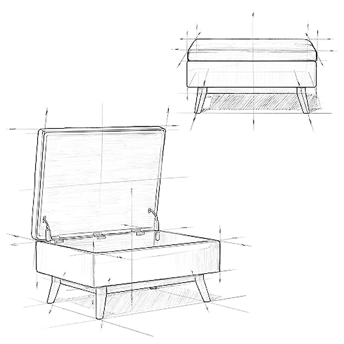 SIMPLIHOME Owen 34 Inch Wide Mid Century Modern Rectangle Coffee Table Lift Top Storage Ottoman in Upholstered Distressed Black Faux Leather, For the Living Room