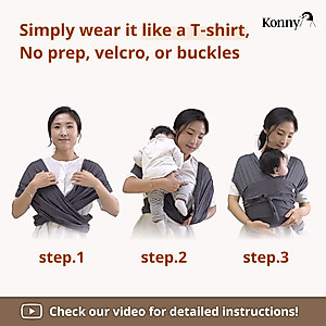 Konny Baby Carrier Elastech Luxury Carrier Wrap, Easy to Wear Baby Wrap Carrier, Perfect Essentials Cloths for Newborn Babies up to 44 lbs, (Lavender, L)