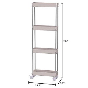 Sooyee 4 Tier Slim Storage Cart Mobile Shelving Unit Organizer Slide Out Storage Rolling Utility Cart Tower Rack for Kitchen Bathroom Laundry Narrow Places, Plastic & Stainless Steel,White