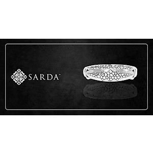 SARDA - .925 Sterling Silver Watermark Pattern & Hammered Finish Zig Zag Star Hinged Buckle Bangle Bracelet - Handmade by Bali Artisans - 6-3/4"