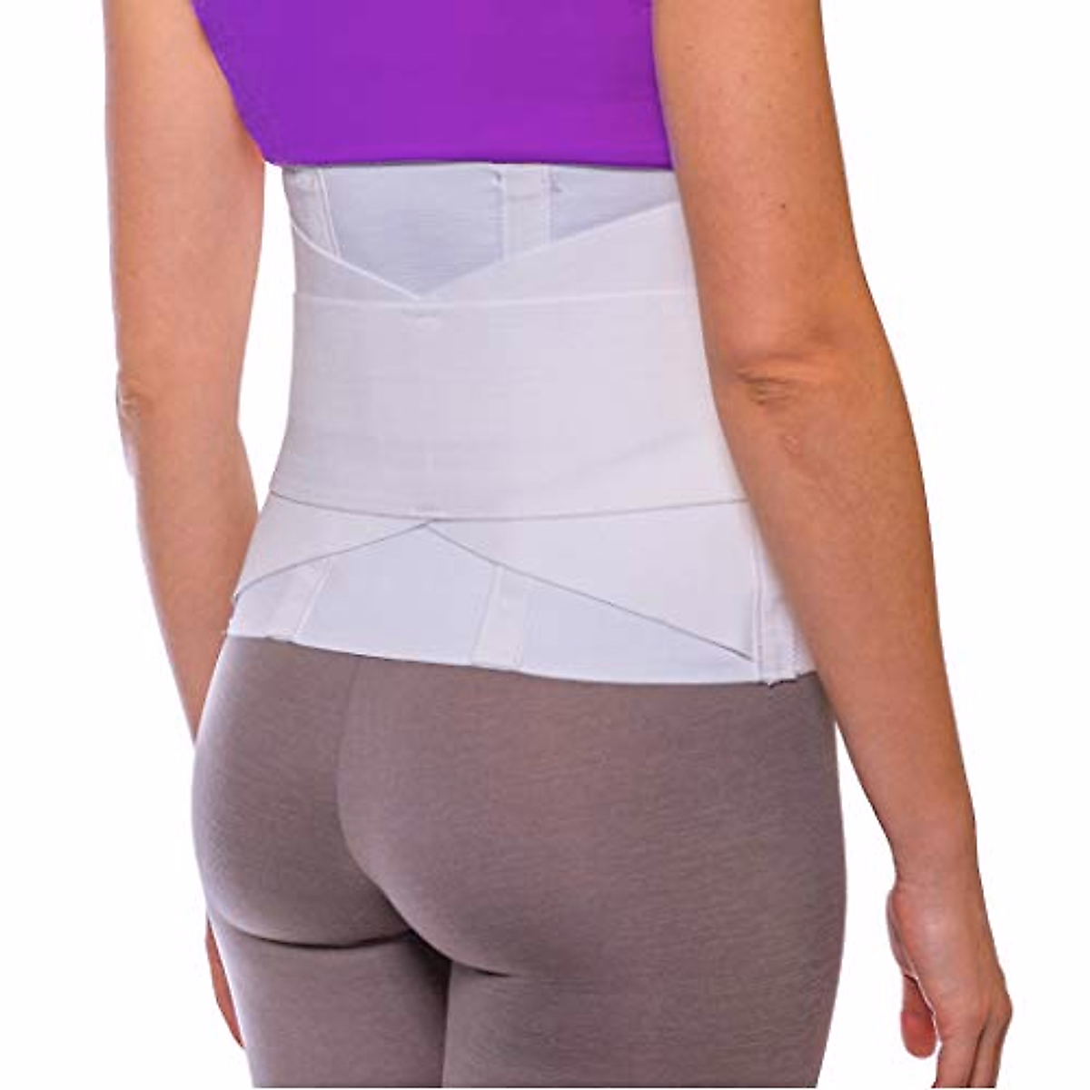 BraceAbility Women's Back Brace for Female Lower Back Pain - Lightweight Soft White Elastic Lumbar Compression Support Belt is Discreet Under Clothes for Ladies, Nurses, Walking (Medium)
