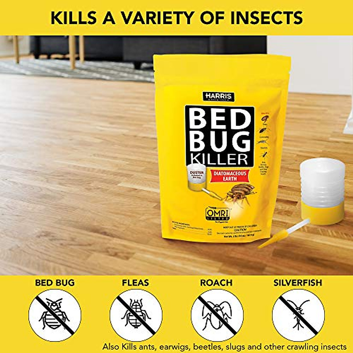 Harris Bed Bug Killer, Diatomaceous Earth (4lb with Duster Included Inside The Bag)