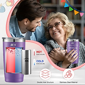 Panitay 7 Pcs Funny Mother's Day Gifts for Mom 20 oz My Favorite Child Give Me Travel Tumbler with Lid Straw Brush Inspirational Mother Keychain Gift Box from Daughter Son (Purple)