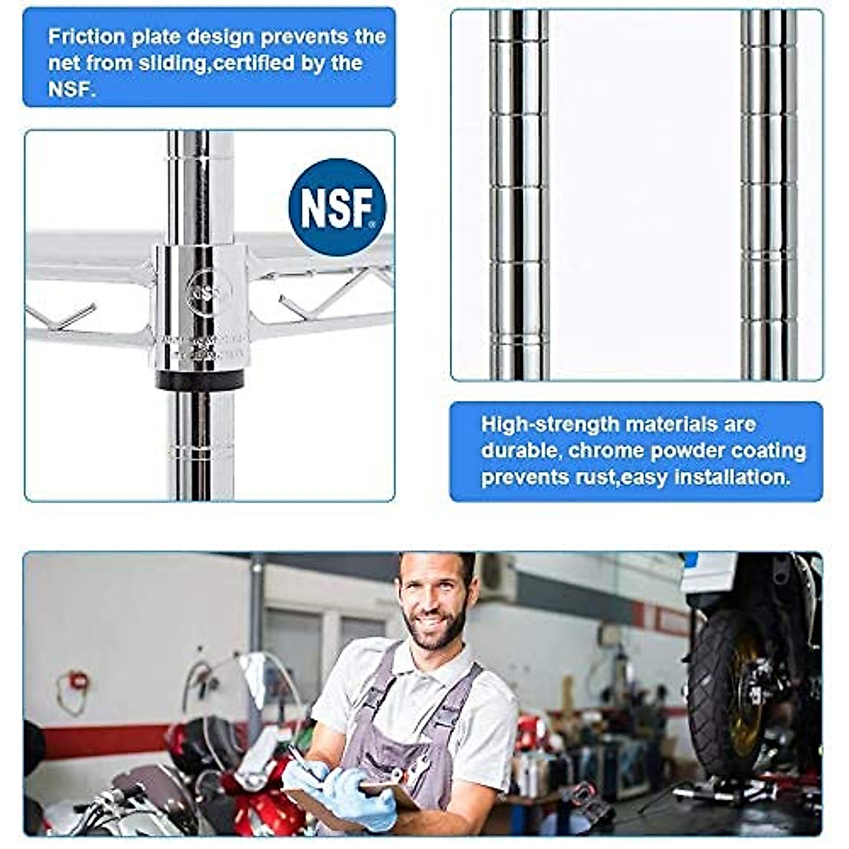 6 Tier Storage Shelves, Wire Shelving Metal Shelf Adjustable Height, Heavy Duty Garage Storage Shelves with Wheels, 82 "H x 48 "L x 18 "W, 2100 lb Weight Capacity (Chrome)