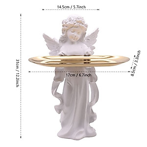 Z1SR Desktop Angel Figurines Holding Storage Tray, 12'' Tall Watch Key Snack Jewelry Holder Decorative Tray Resin Angel Statue with Tray in Hands Home Office Desktop Decoration, White