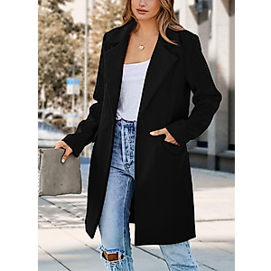 PRETTYGARDEN Women's 2024 Fall Long Blazer Jackets Long Sleeve Lapel Pockets Loose Fit Work Casual Blazers Outerwear (Black,Small)