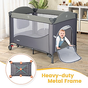 INFANS Pack and Play, Baby Bedside Sleeper with Bassinet, Diaper Changer, Mattress, Carry Bag, Music Box Hanging Toys, Foldable Bedside Crib, Portable Playard for Newborn Toddlers (5 in 1, Classic)