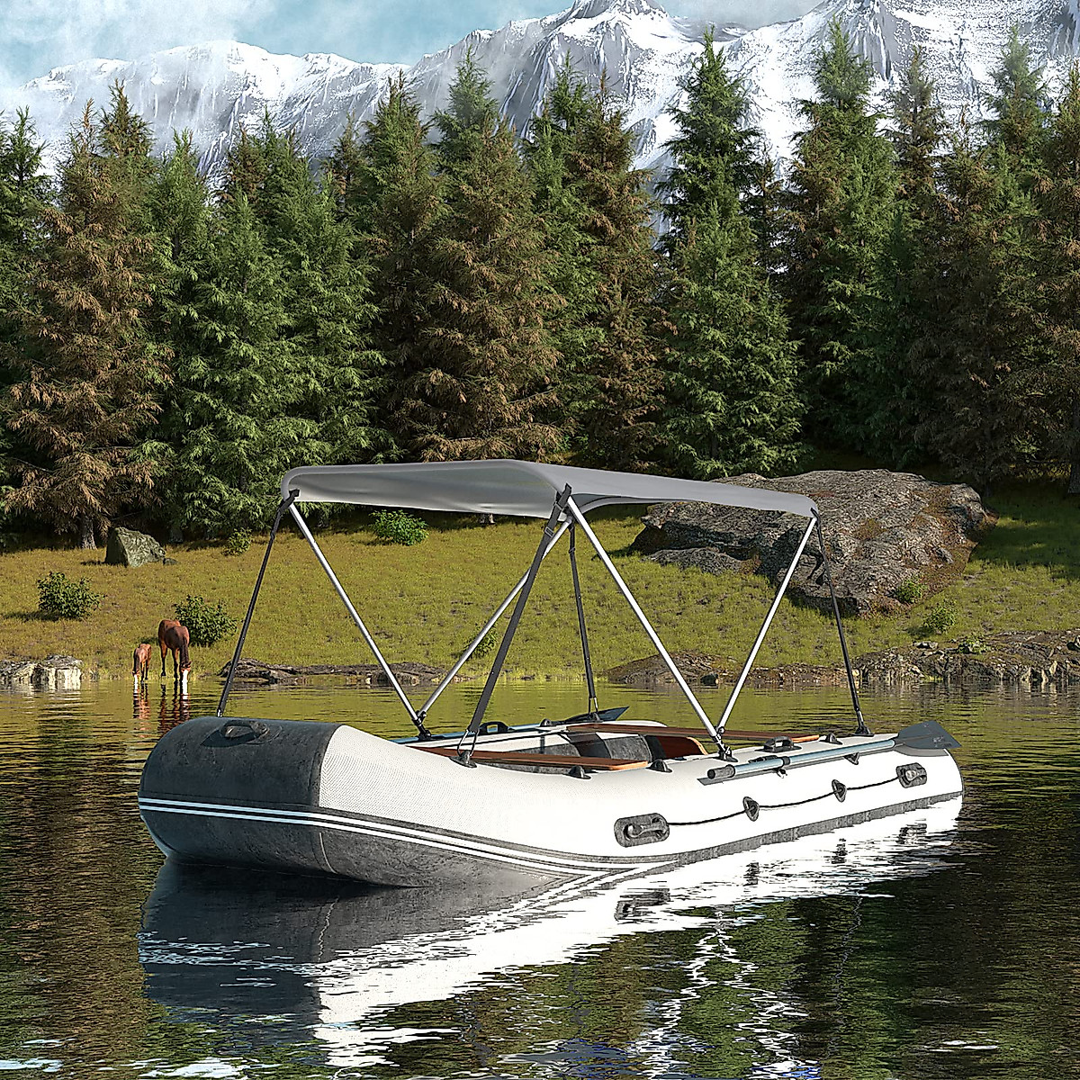 DoCred Foldable Bimini Top Boat Cover Canopy Cover 2Bow Bimini Top(63" L 39‘’-55‘’ W 43.3" H) Suitable for Boats of 3.2-4.5 FT