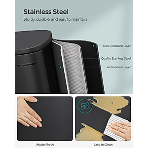 SONGMICS 13 Gallon Trash Can, Stainless Steel Kitchen Garbage Can, Recycling or Waste Bin, Soft Close, Step-On Pedal, Removable Inner Bucket, Black ULTB050B01