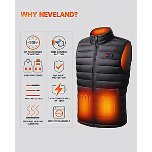 Neveland Men's Lightweight Heated Vest with Battery Pack (Large)