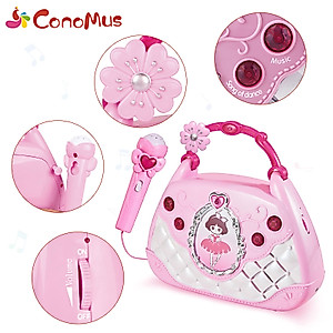 Conomus Kids Microphone for 3 Year Old Girls Birthday Gift Portable Karaoke Player Pink Toys for 2 + Year Old Girls