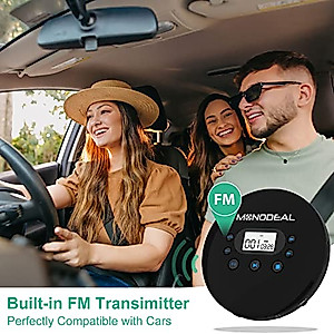 CD Player Portable, MONODEAL Portable CD Player with FM Transmitter, Rechargeable CD Player for Car for Home Travel with Anti-Skip Protection Compact CD Player Walkman with Headphones
