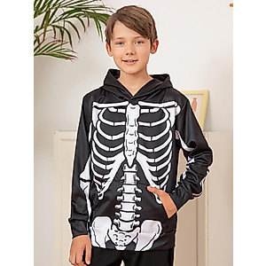 Lovekider Halloween Hoodies for Boys Girls 11-13 Years Old Scary Hooded Pullover 3D Skeleton Sweatshirts without Fleece