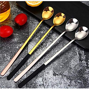 MBBITL 6-Pack Black Gold 9" Ice Coffee Spoon Iced Teaspoon for Mixing Cocktail Stirring Tea Milkshake Cold Drink Stainless Steel