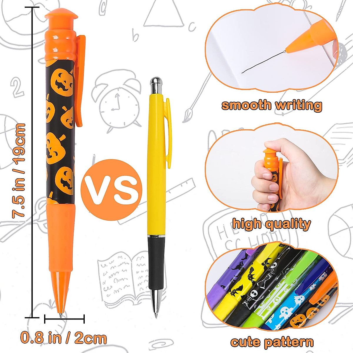 Letapapa Halloween Party Favor for Kids, 24 Pcs Halloween Jumbo Pens in 6 Designs, Halloween Toys, Goodie Bag Stuffers Fillers, Trick or Treat, School Classroom Rewards