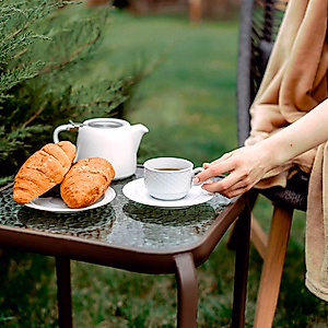 PROLISOK Bronze Metal Outdoor Side Table with Tempered Glass Top Set of 2 – Elegant Small 16" Square Patio Table – Durable Weather-Resistant Coffee Bistro Accent End Table for Outside and Garden
