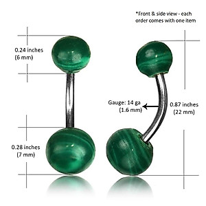 Earth Accessories Turquoise or Green Malachite Belly Button Ring Piercing for Women - Navel Belly Button Rings with Surgical Steel