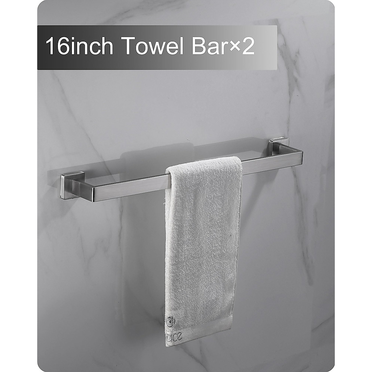 OSMARVEL 10 Pieces Bathroom Hardware Set, Square Bathroom Hardware Accessories Set Stainless Steel Brushed Nickel Bath Towel Bar Set with 16in Towel bar, Toilet Paper Holder, Towel Ring and Towel Hook