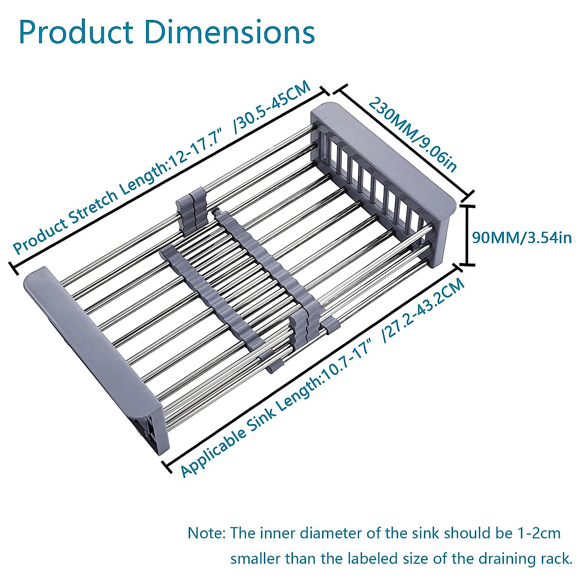 TUTEW Dish Drying Rack, Over The Sink Dish Drying Rack, Stainless Steel Dish Drainer with Adjustable Arms Holder Functional Kitchen Sink Organizer for Vegetable and Fruit