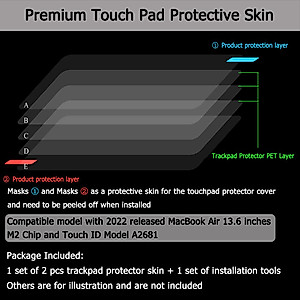 2Pcs Trackpad Protector Touch Pad Cover Skin for 2022 MacBook Air 13” M2 Chip Model A2681 Waterproof Anti Scratch Laptop Accessories (Clear)