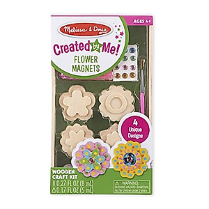 Melissa & Doug Created by Me! Flower Wooden Magnets Craft Kit (4 Designs, 4 Paints, Stickers, Glitter Glue)
