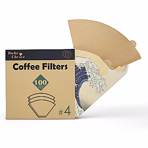 Bake Choice Coffee Filters #4 Cone Shaped Unbleached All Natural Compostable Coffee Filters 100 Count, Biodegradable and Compostable, No Blowout