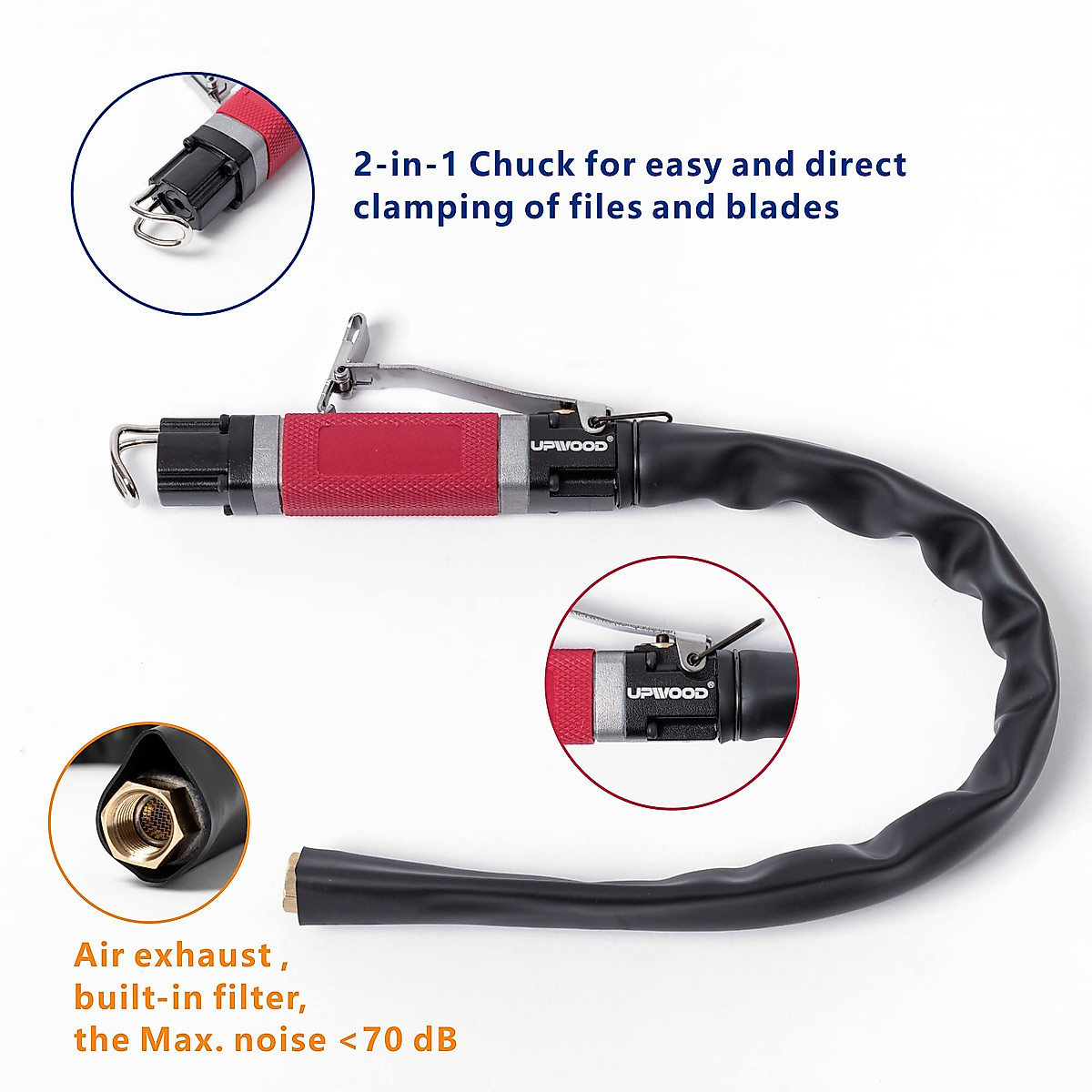 Air Reciprocating File Body Saw, Multi-function Low Vibration 8000spm Pneumatic Cutting Tool & Abrasive Tool with 4 Files and 5 Saw Blades (Stroke Length: 5mm)