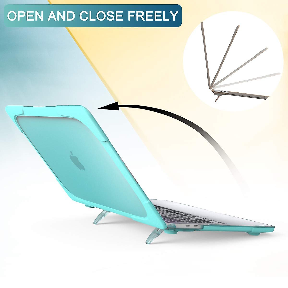 Batianda Heavy Duty Case for MacBook Air 13 inch 2020 A2179 A1932 A2337 M1 Chip with Touch ID, Hard Shell Cover with Foldable Kickstand Shockproof Function and Keyboard Cover, Cyan