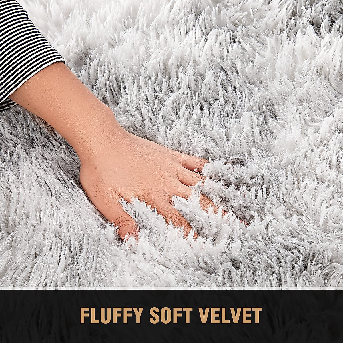 LFHHT Fluffy 5x7 Shag Area Rugs for Bedroom, Plush Fuzzy Shaggy Carpet Rugs for Living Room Classroom Nursery Home Decor, Tie-Dyed Light Grey Anti-Skid Rugs for Kids Girls Boys