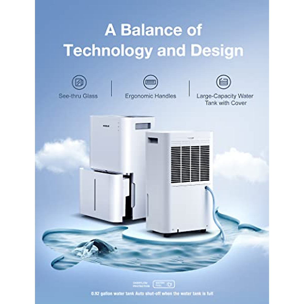 BUBLUE 4500 Sq. Ft Dehumidifier for Basements, Home and Large Room with Auto or Manual Drainage | 40db Industry Leading Noise Reducing | Integrated Air Filters, 3 Operation Modes and 24 hr Timer