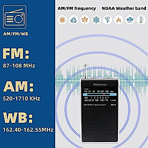 Retekess PR15 Pocket NOAA Weather Radio, AM FM Emergency Weather Radio Portable, Little Transistor Radio Powered by AAA Battery for Walking, Camping (Silver Black)
