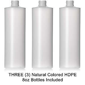 Aromine 8oz Natural Color HDPE Squeeze Bottles with Disc Cap and Squirt Cap (3 Pack) (8oz)