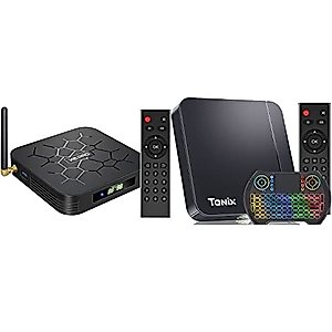 Android TV Box, Android TV Box 4GB 32GB, 2.4GHz/5GHz Dual-WiFi Bluetooth with Dual-Antenna Quad Core 64 Bits 3D/4K/H.265/USB3.0 Android Box with Wireless Keyboard